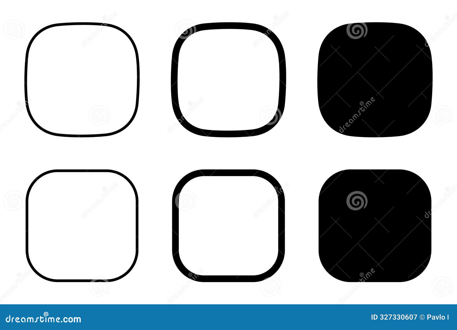 Squares Set with Rounded Borders and Corners, Simple Geometric Shapes ...