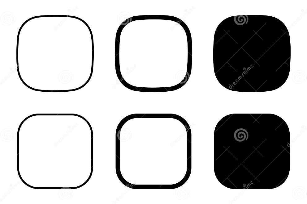 Squares Set with Rounded Borders and Corners, Simple Geometric Shapes ...
