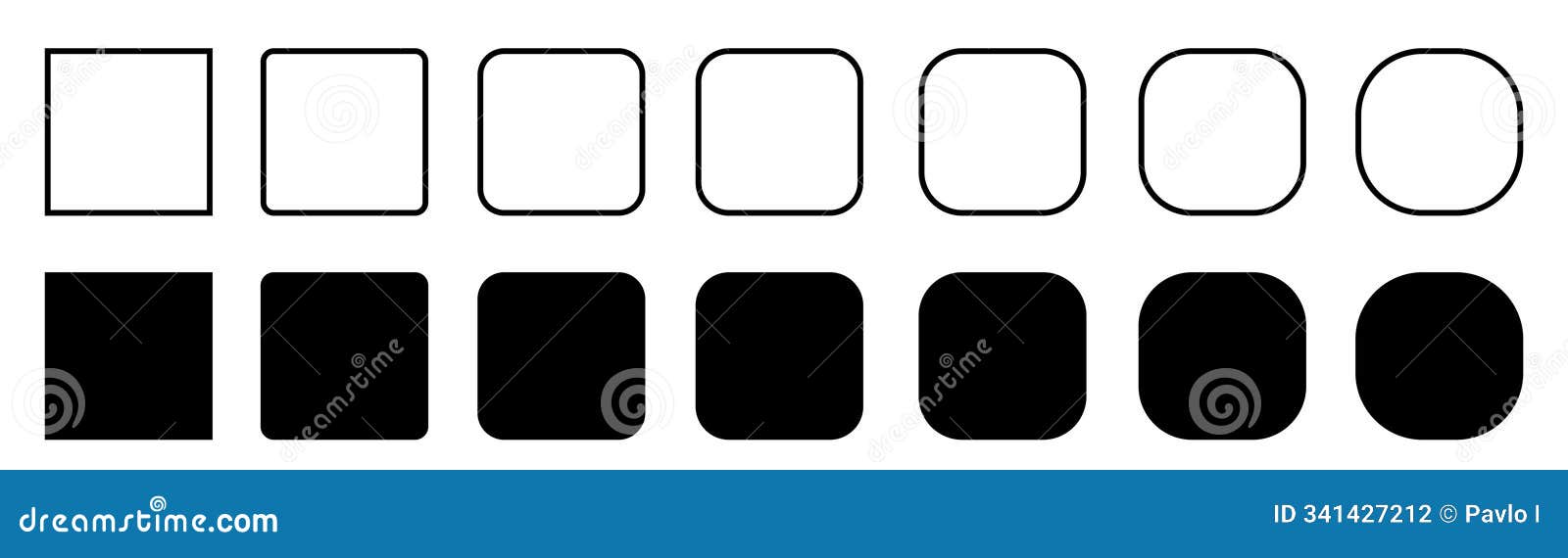 Squares Set with Rounded Borders and Corners in Various Styles Flat and ...