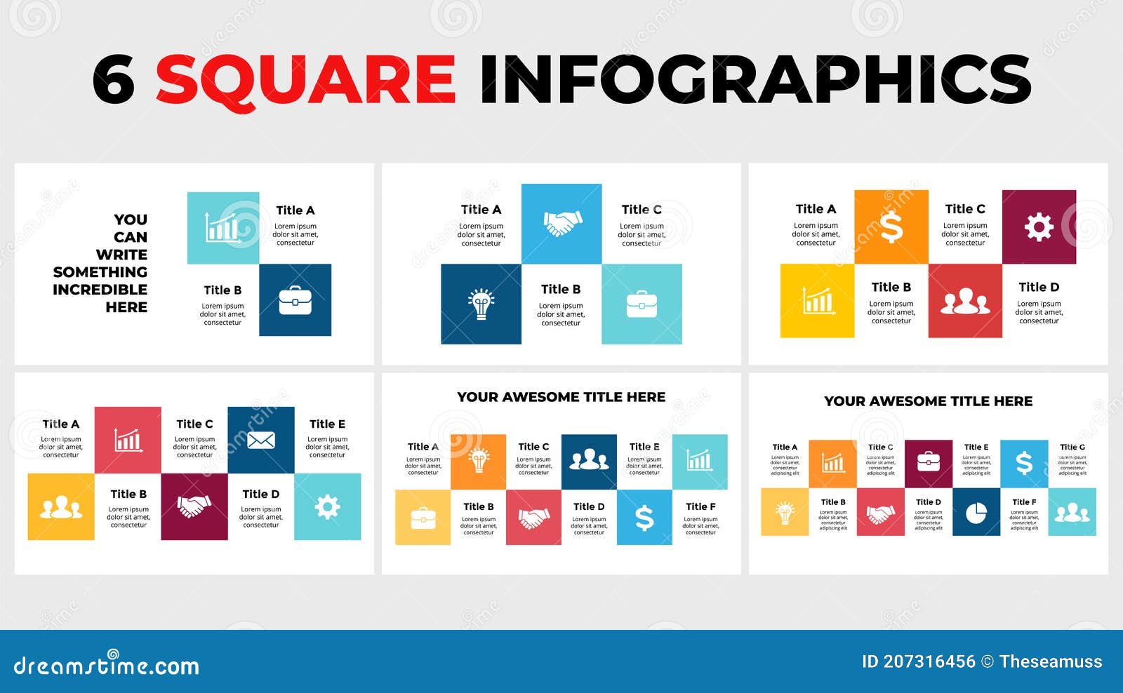 6 Squares Vector Infographics. Presentation Slide Template. Data ...