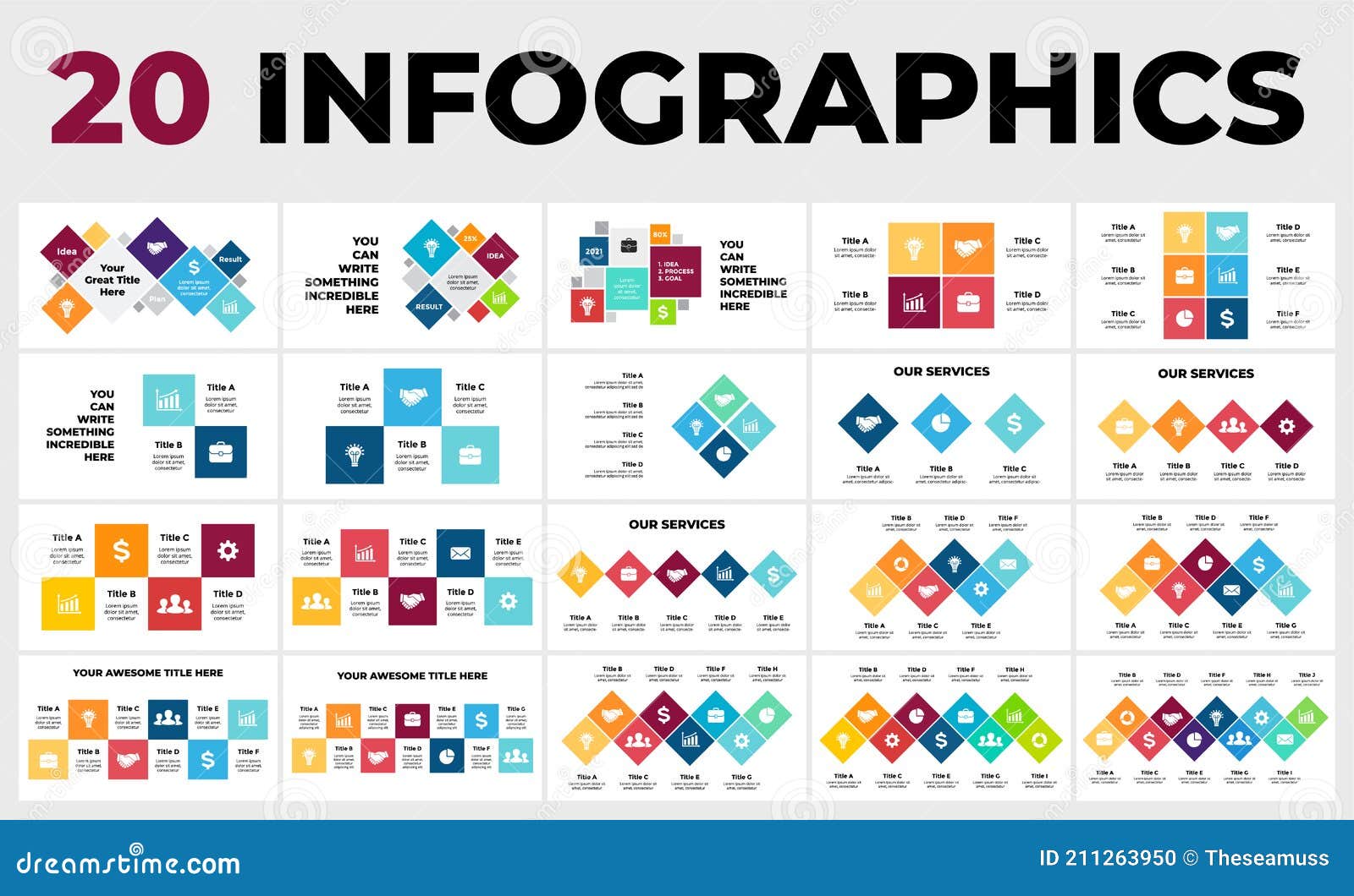 20 Squares Vector Infographics. Presentation Slide Template. Data ...