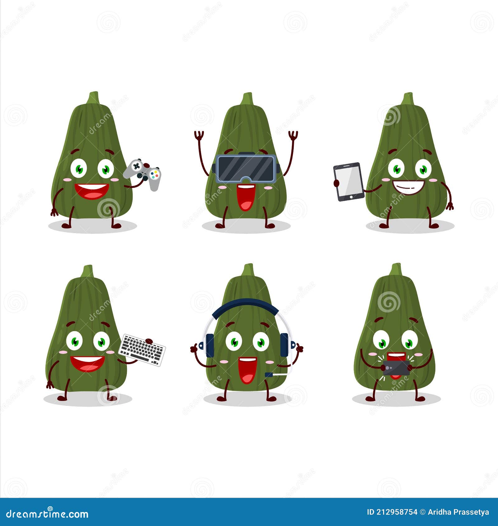 Squash Cartoon Character are Playing Games with Various Cute Emoticons ...