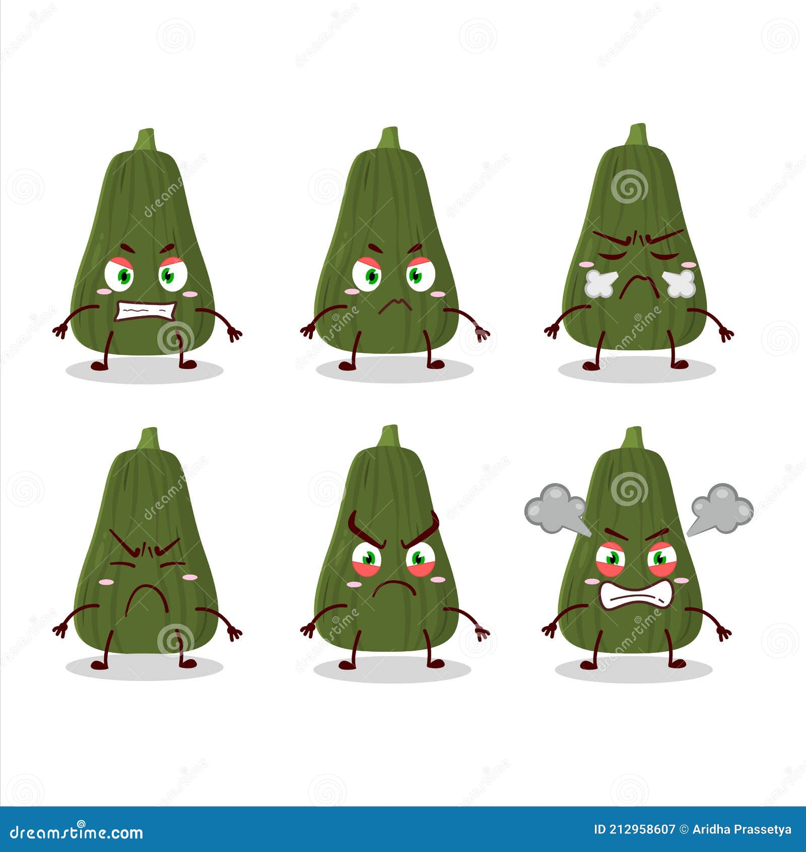 Squash Cartoon Character with Various Angry Expressions Stock ...