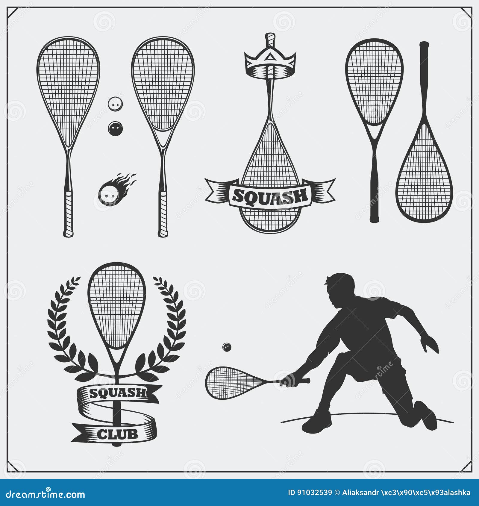 Squash Labels, Emblems, Badges, Design Elements And Silhouette Of ...