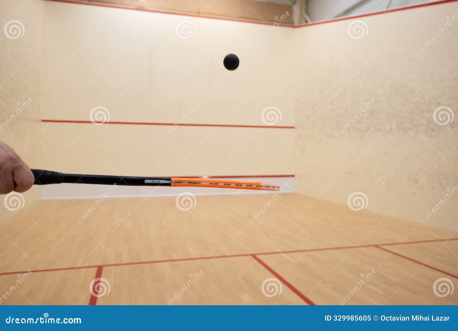 Squash Racket and Ball Inside Court, Ball Bouncing Off the Racket Stock ...
