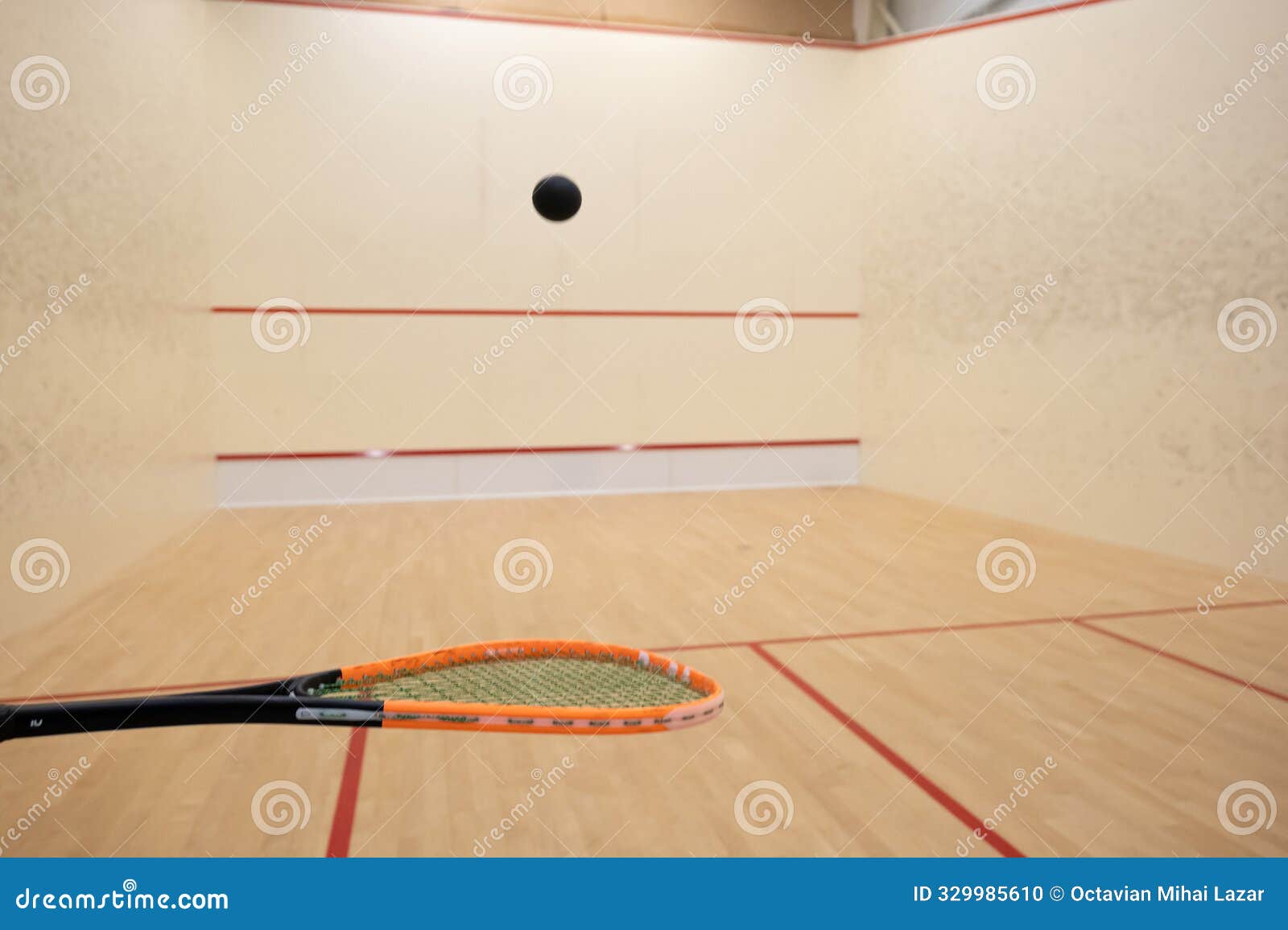 Squash Racket and Ball Inside Court, Ball Bouncing Off the Racket Stock ...
