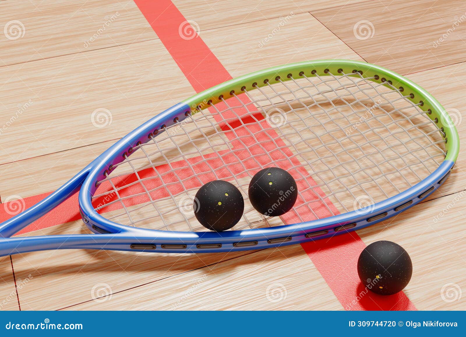 Squash Racket and Balls on the Court Floor. Stock Illustration ...