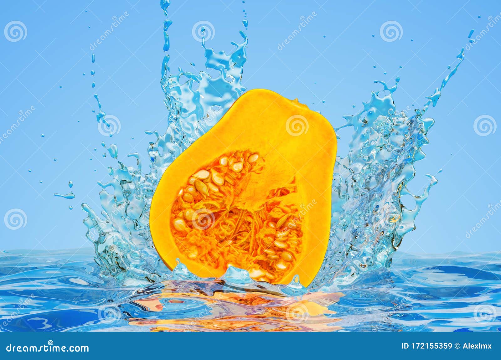 Squash with Water Splashes, 3D Rendering Stock Illustration ...