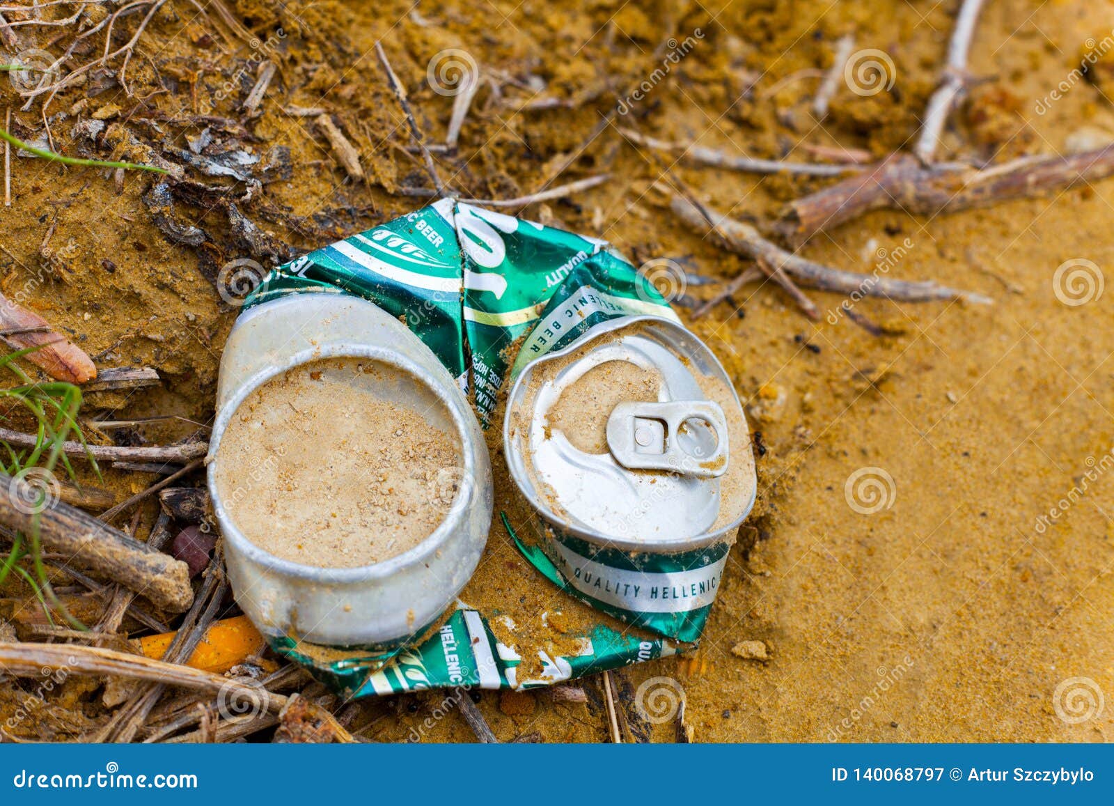 Squashed Metal Can on the Ground. Nature and Trash Concept with Garbage ...