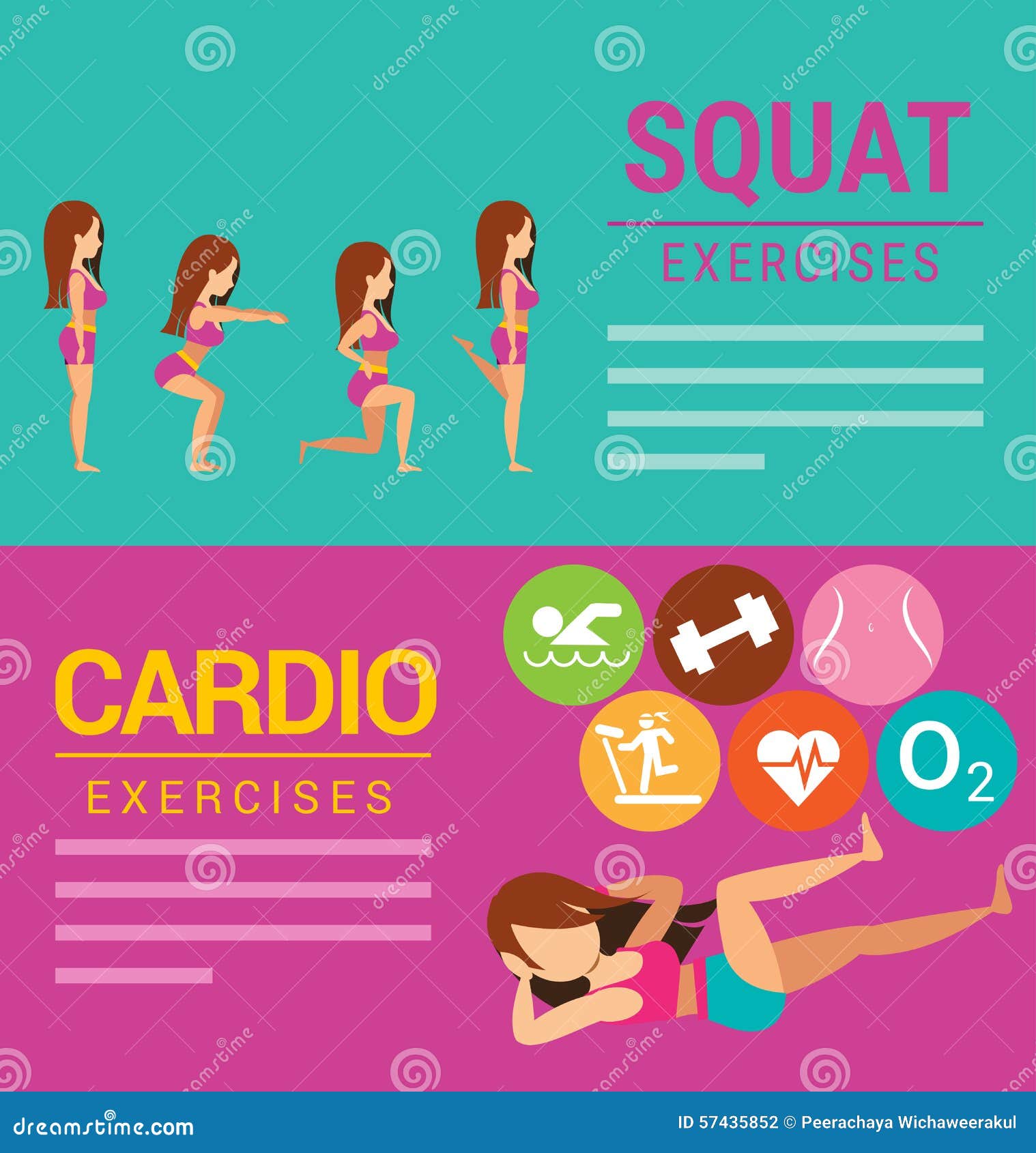 Squat and Cardio Exercises Banner Stock Vector - Illustration of oxygen ...
