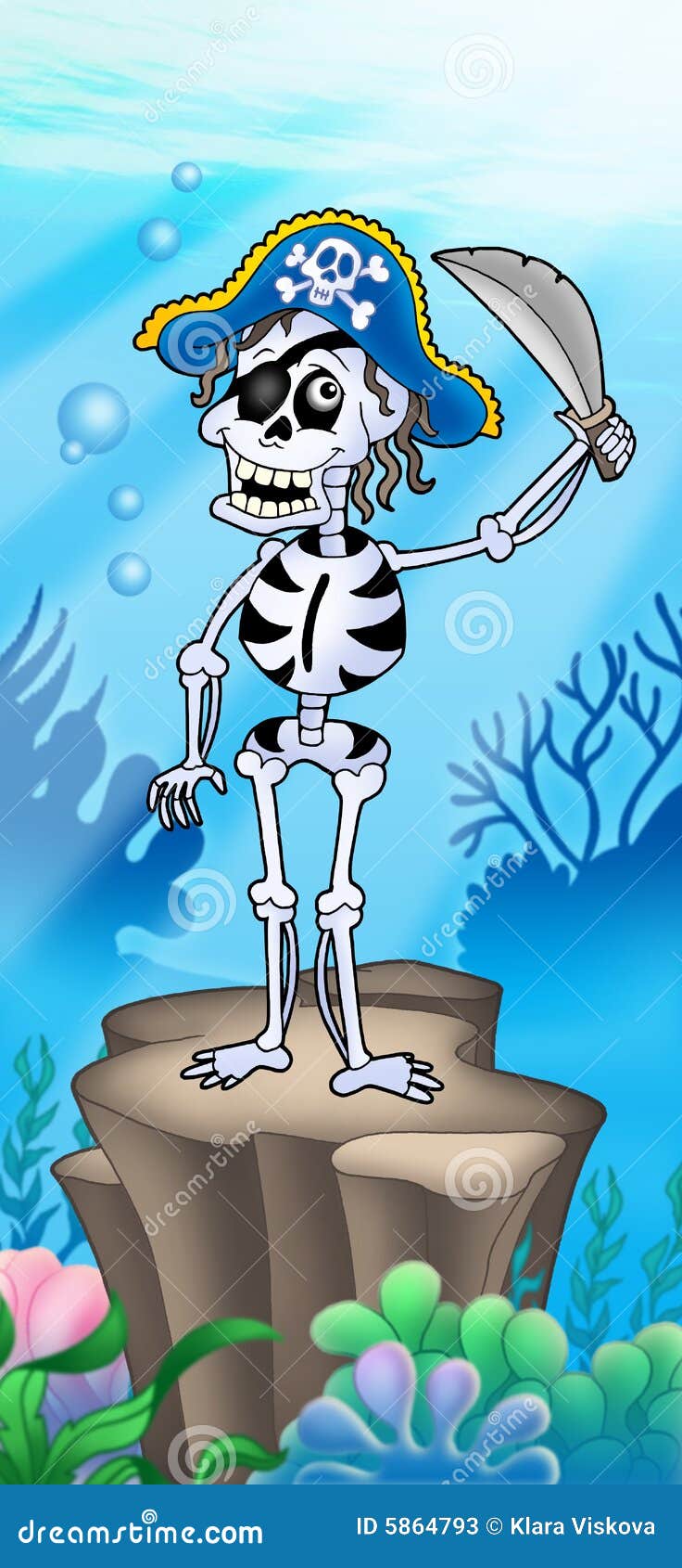 Squelette De Pirate Sur Le Fond Marin Illustration Stock - Illustration ...