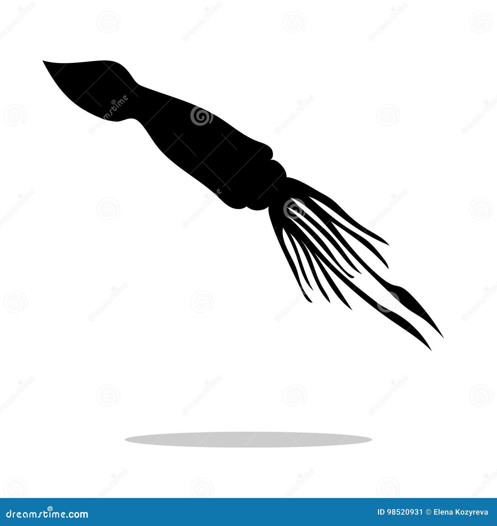 Squid Black Silhouette Aquatic Animal Stock Vector - Illustration of ...