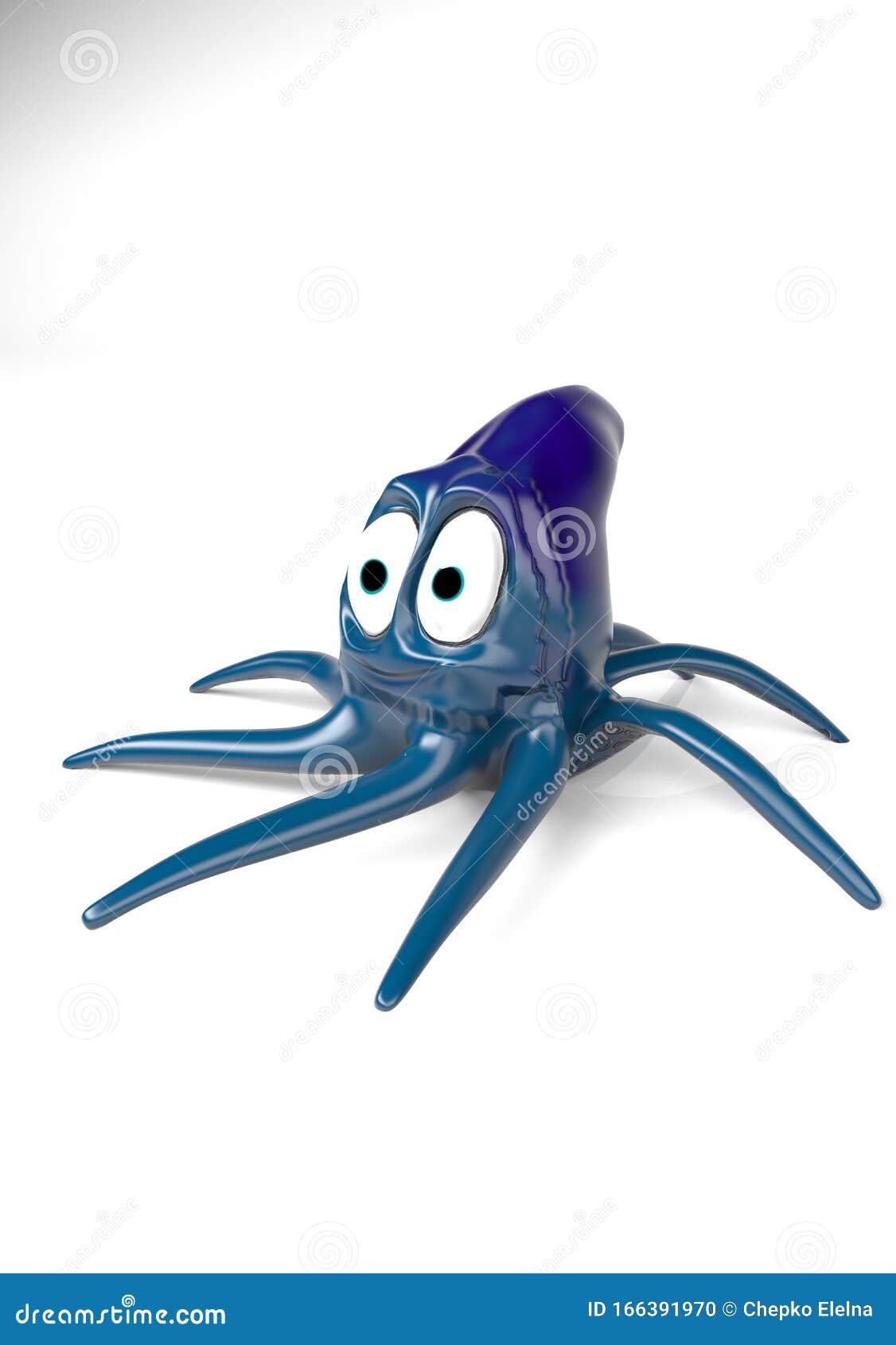 Squid Blue, on White Background,3d Render Stock Illustration ...