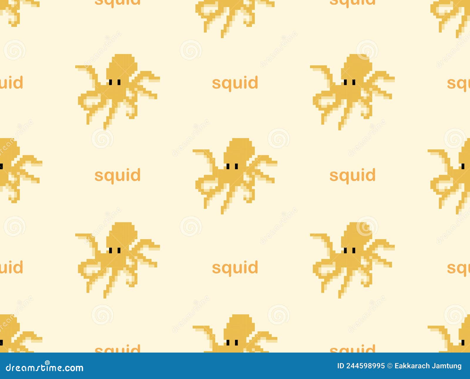 Squid Pixel Art Pattern Seamless 8 Bit Cephalopod Marine Animal ...