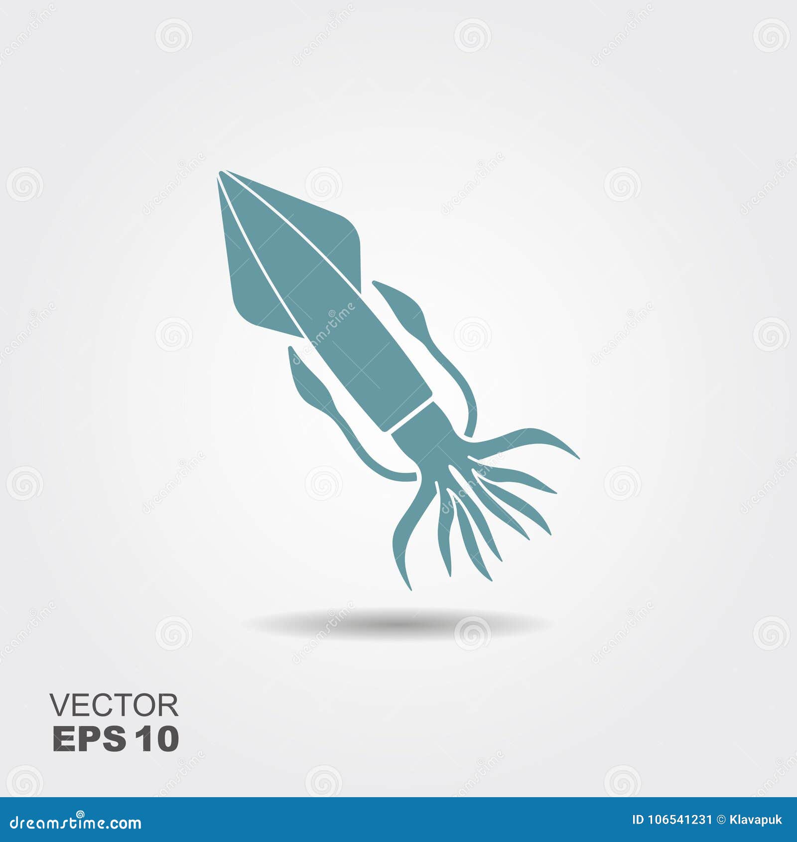 Squid. Flat vector icon stock vector. Illustration of calamari - 106541231