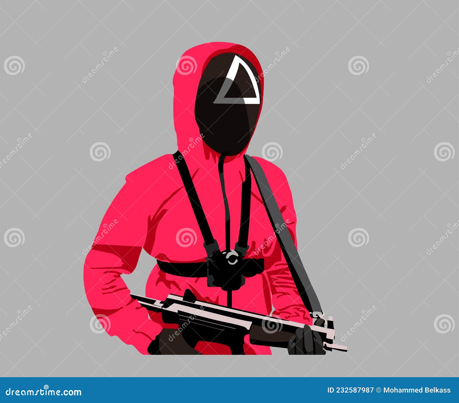 Squid Game Design Clothes Pink Triangle Shape with Weapon Vector ...