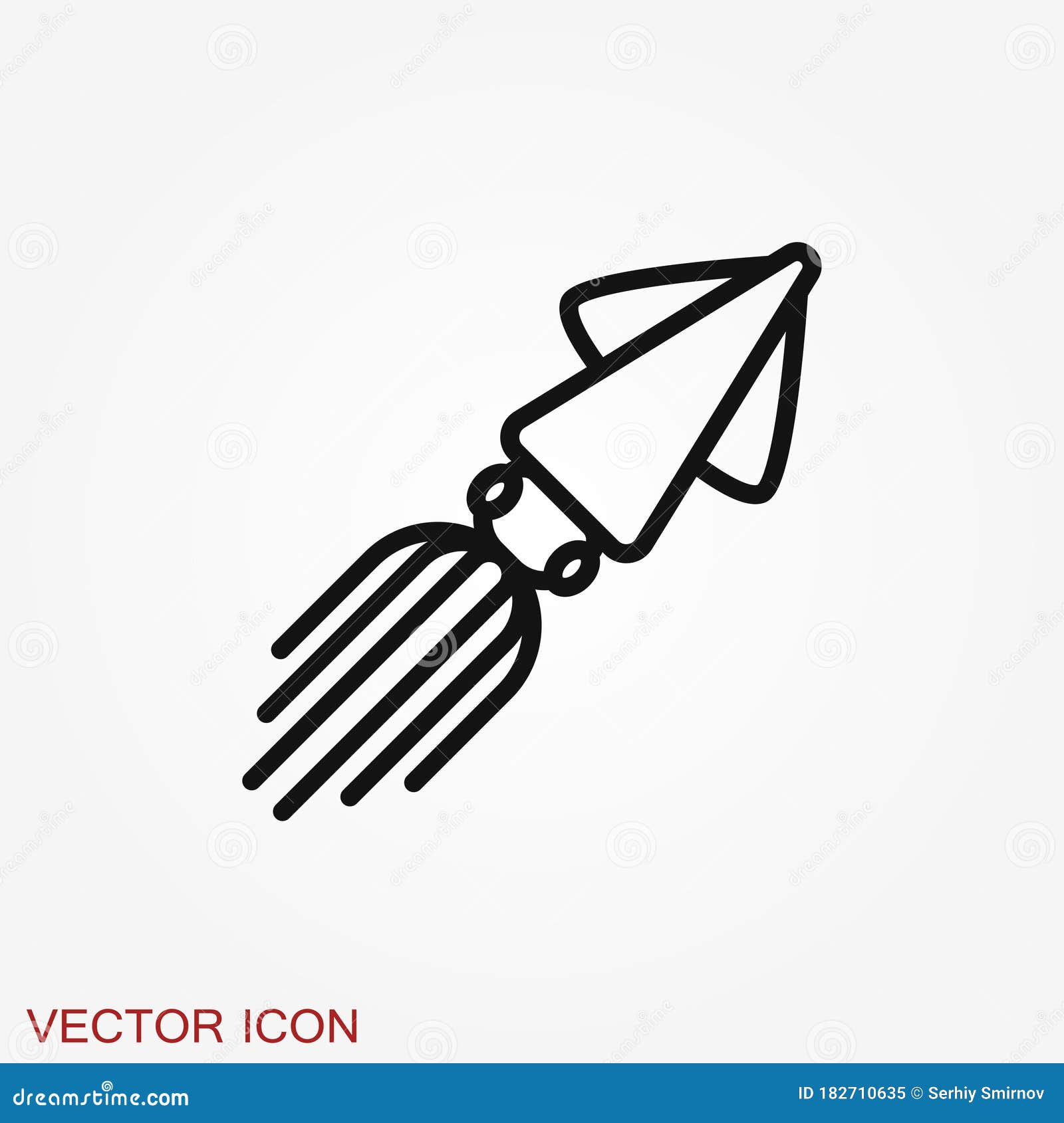 Squid Icon. Vector Illustration. Red Squid Isolated On Blue Water ...