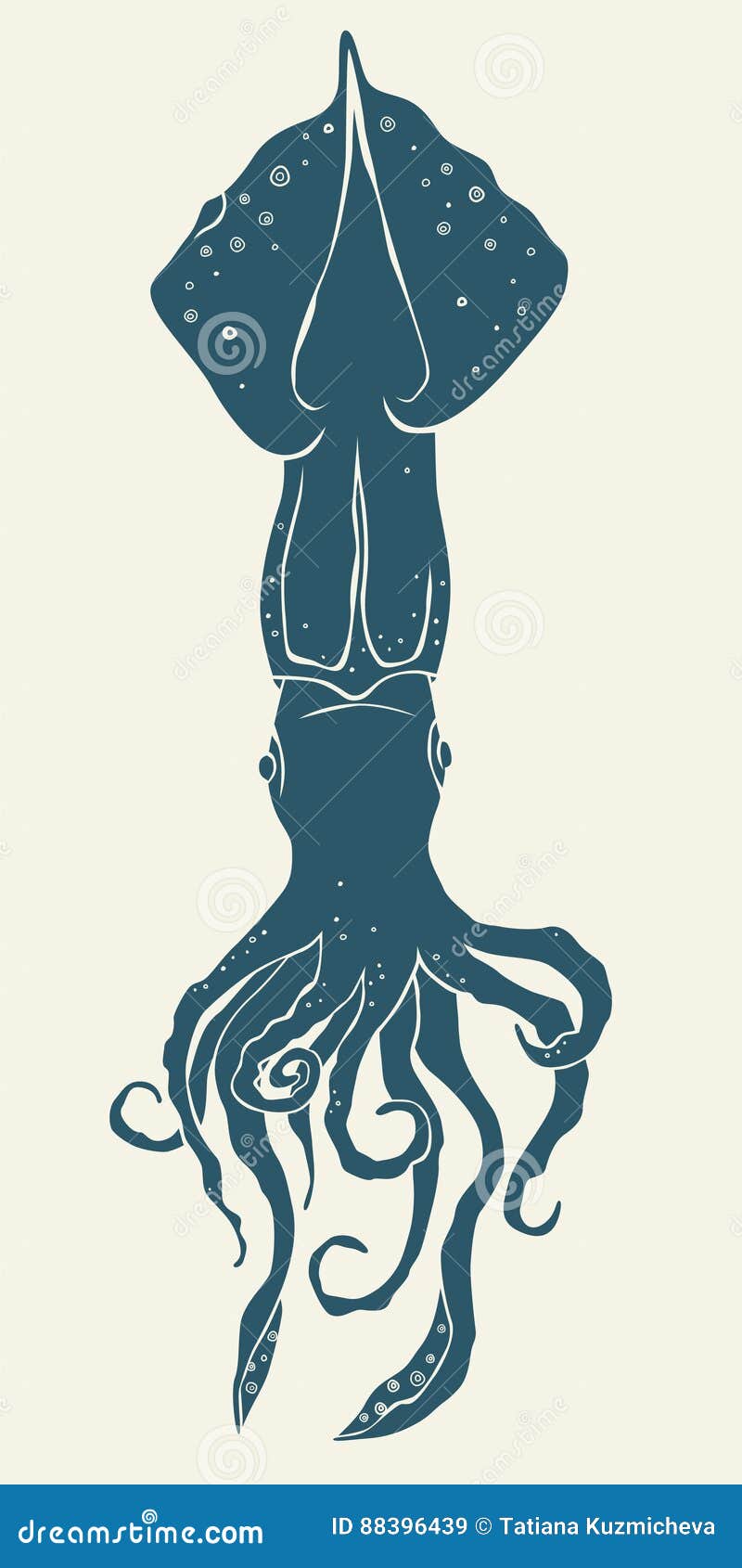 Squid Icon. Vector Illustration. Red Squid Isolated On Blue Water ...