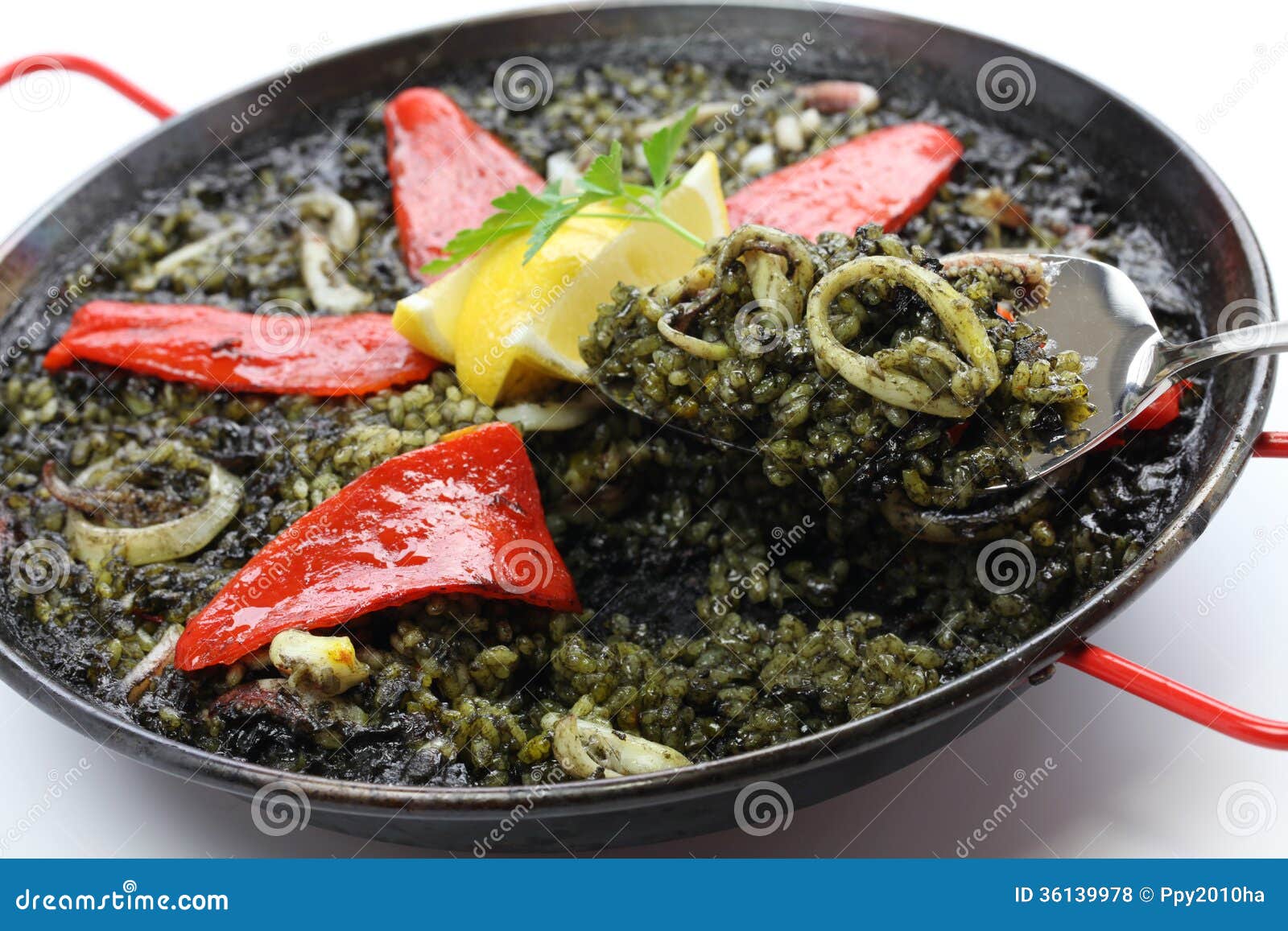 Squid ink paella stock photo. Image of cuttlefish, lemon - 36139978