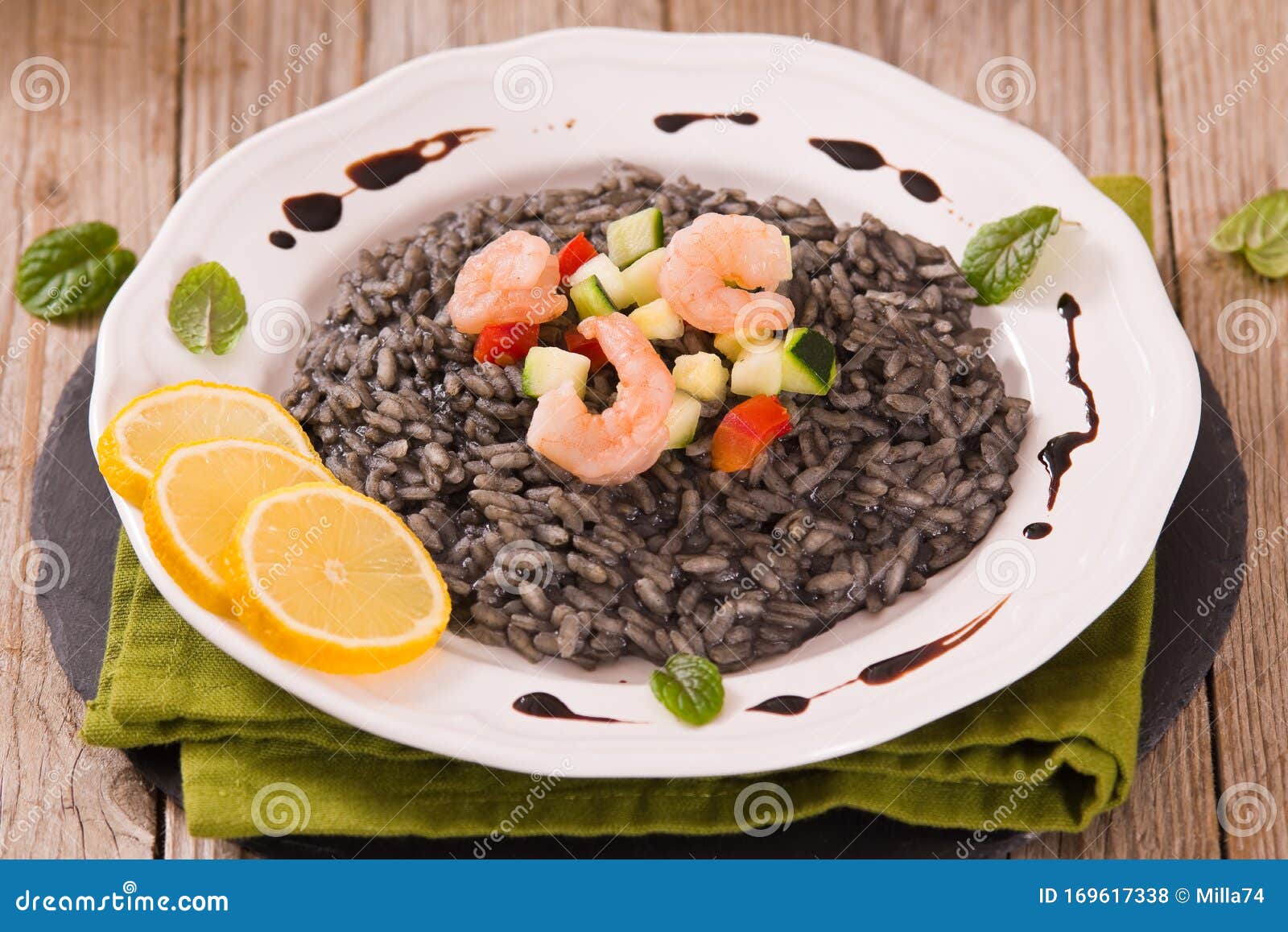 Squid ink risotto. stock photo. Image of garlic, italy - 169617338