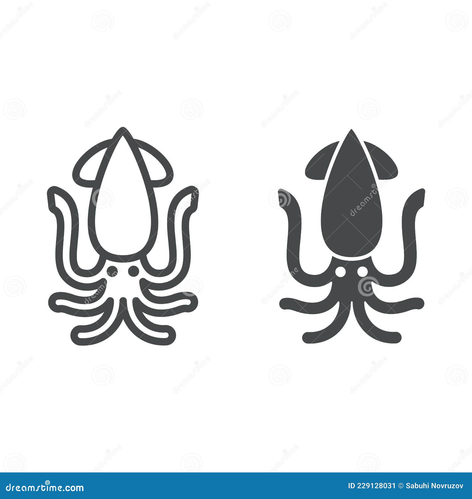 Squid Line and Solid Icon, Seafood Concept, Korean Octopus Calamari ...