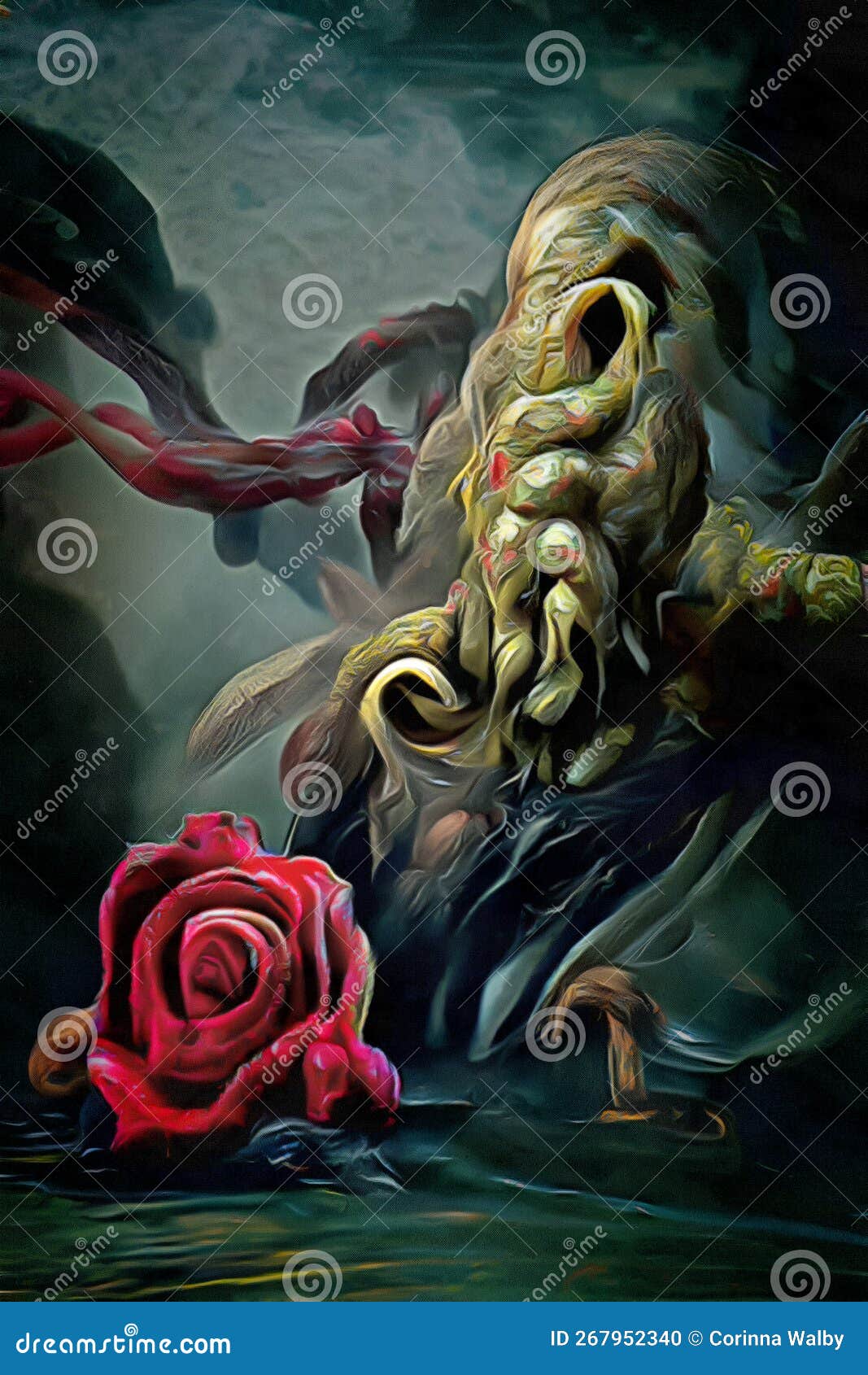 Squid Monster with Rose stock illustration. Illustration of illustrated ...