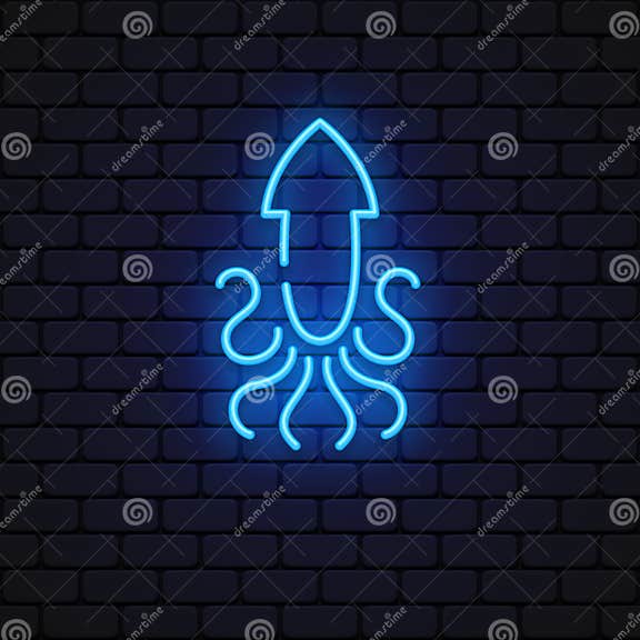 Squid Neon Icon in Doodle Style on Light Background. Stock Illustration ...