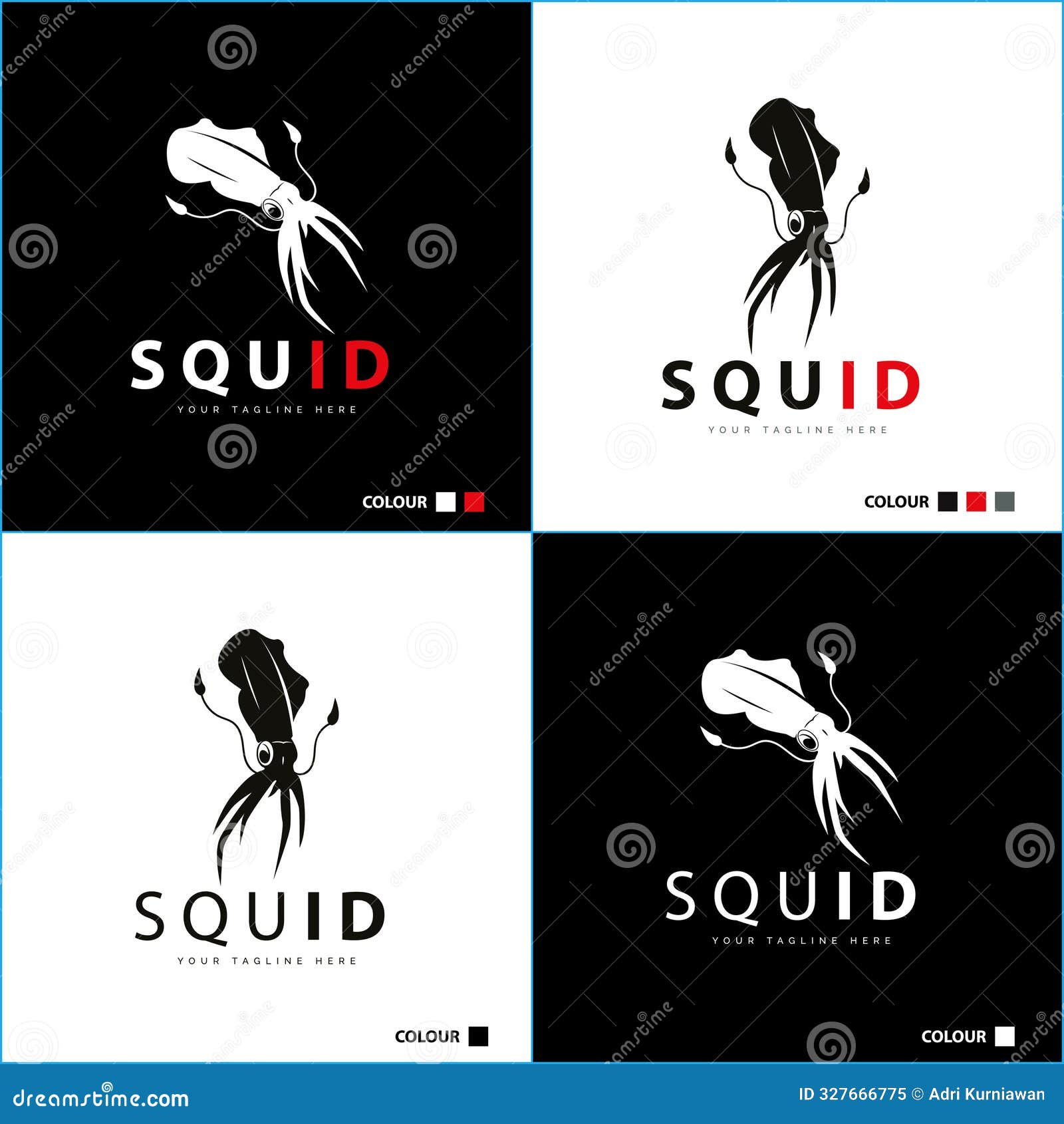 Squid Octopus Silhouette Logo Set Design Template Stock Vector ...