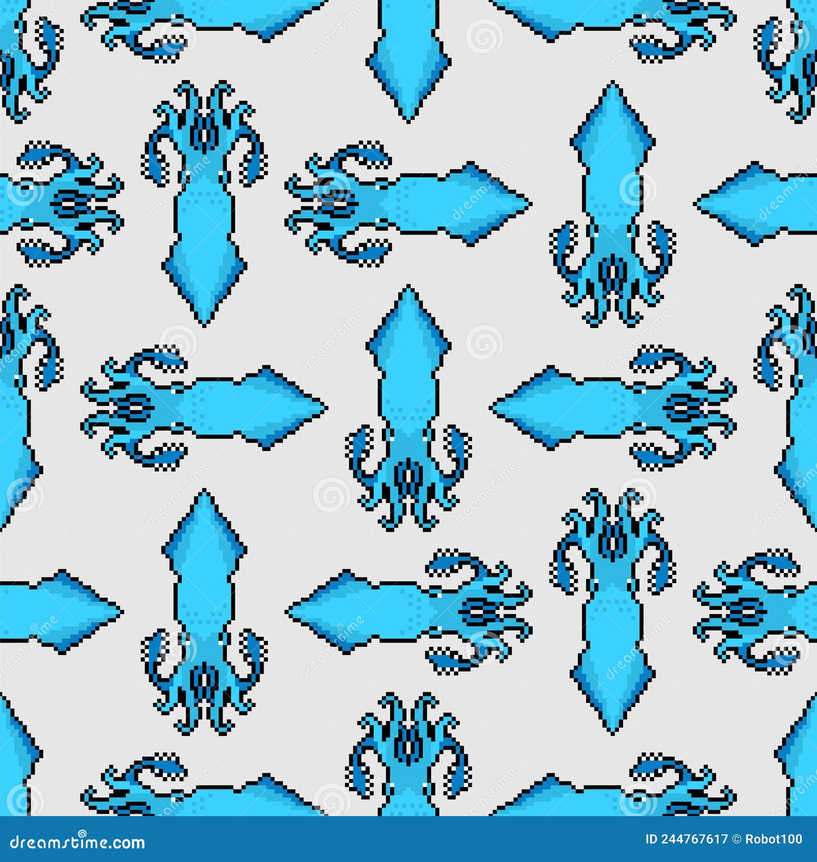 Squid Pixel Art Pattern Seamless 8 Bit Cephalopod Marine Animal ...