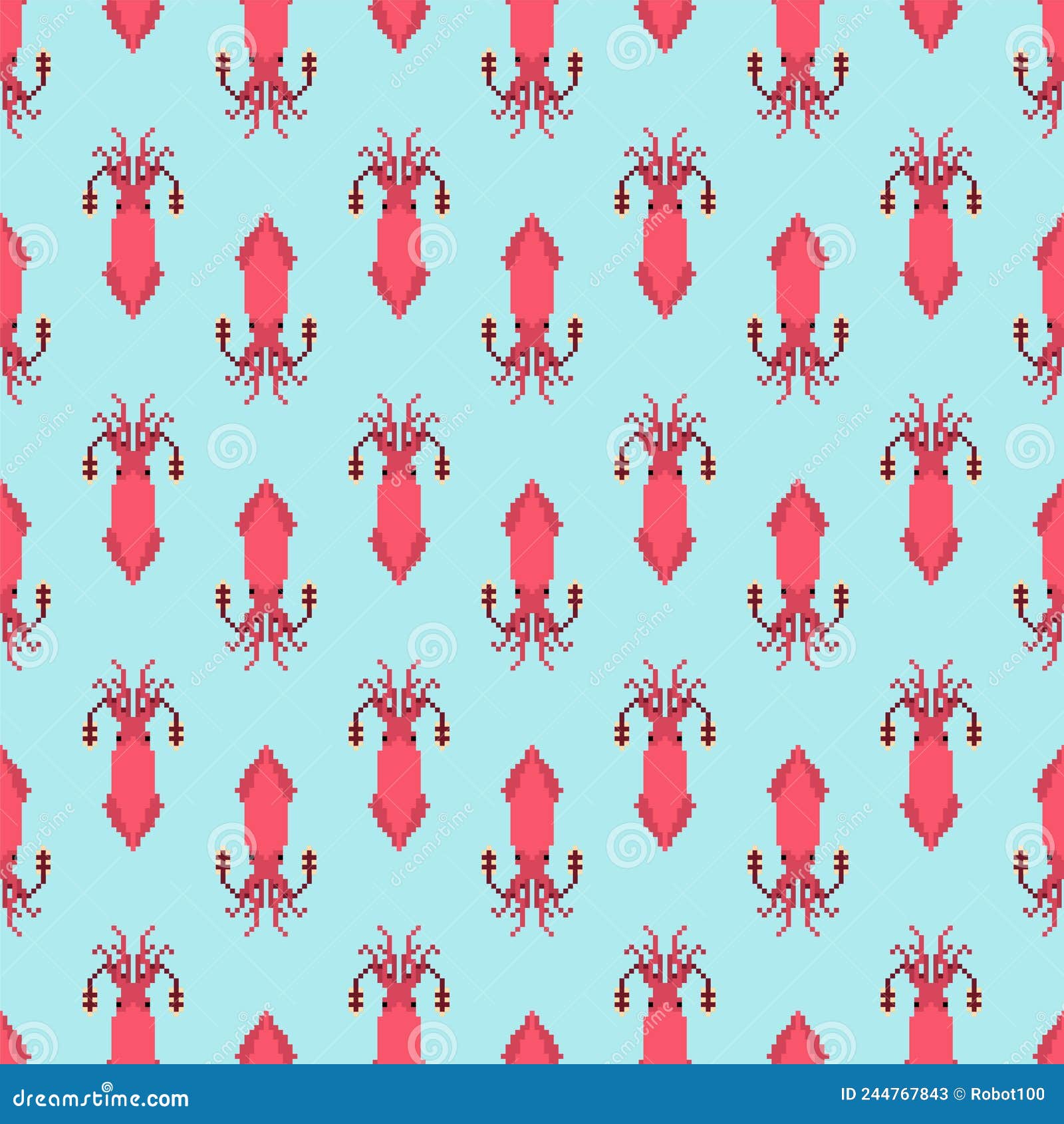 Squid Pixel Art Pattern Seamless 8 Bit Cephalopod Marine Animal ...