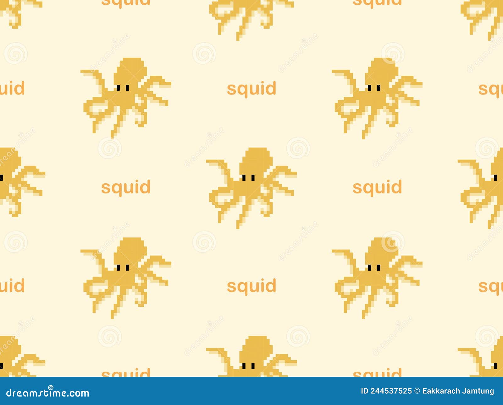 Squid Pixel Art Pattern Seamless 8 Bit Cephalopod Marine Animal ...