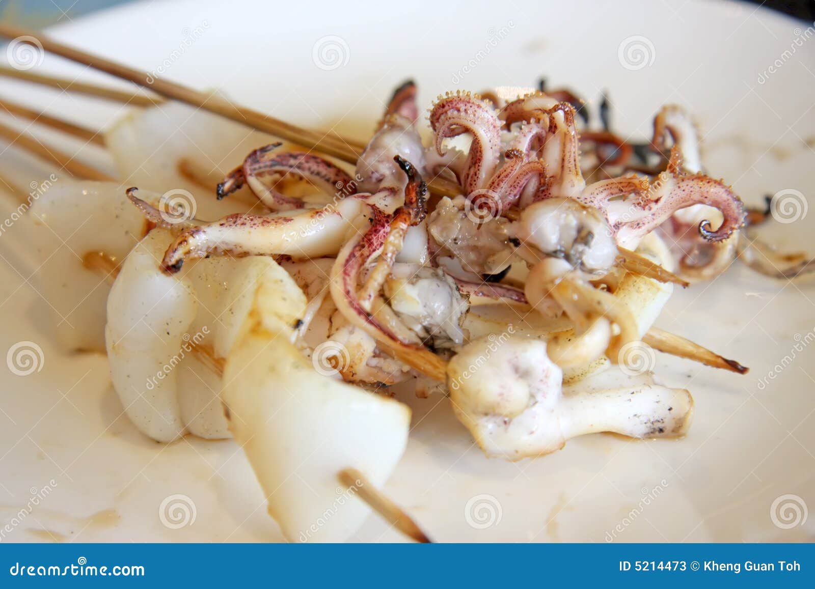 Squid skewers stock image. Image of dish, barbecued, sticks - 5214473