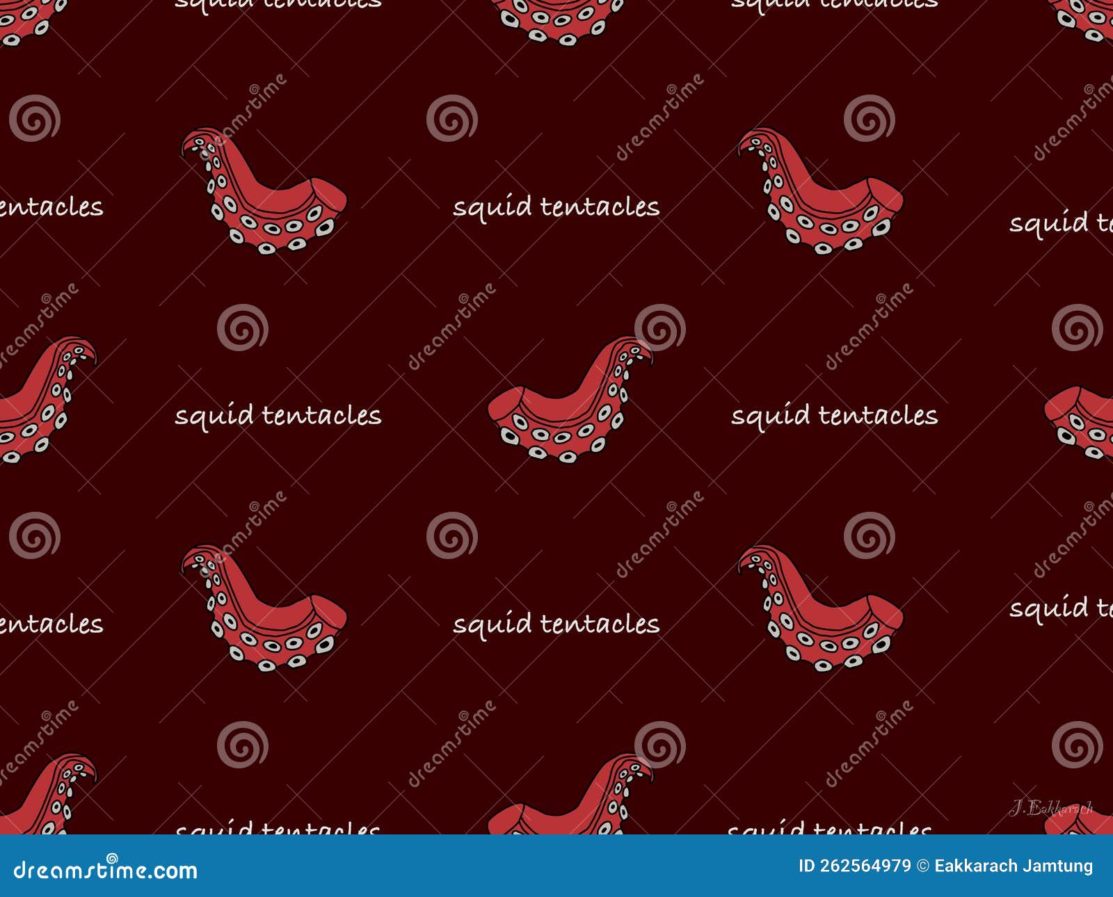 Squid Tentacles Seamless Pattern on Red Background Stock Vector ...