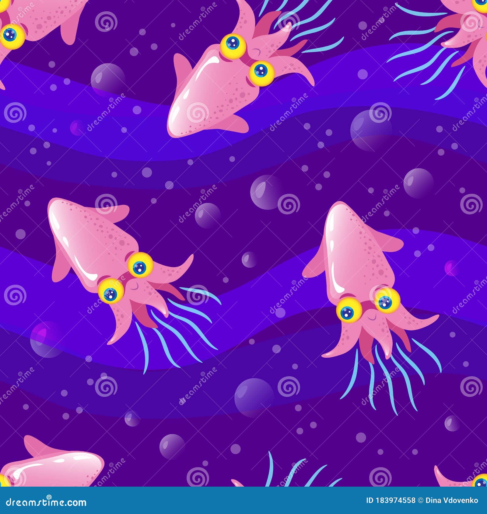 The Pink Squid in the Water, Seamless Vector Texture Stock Illustration ...