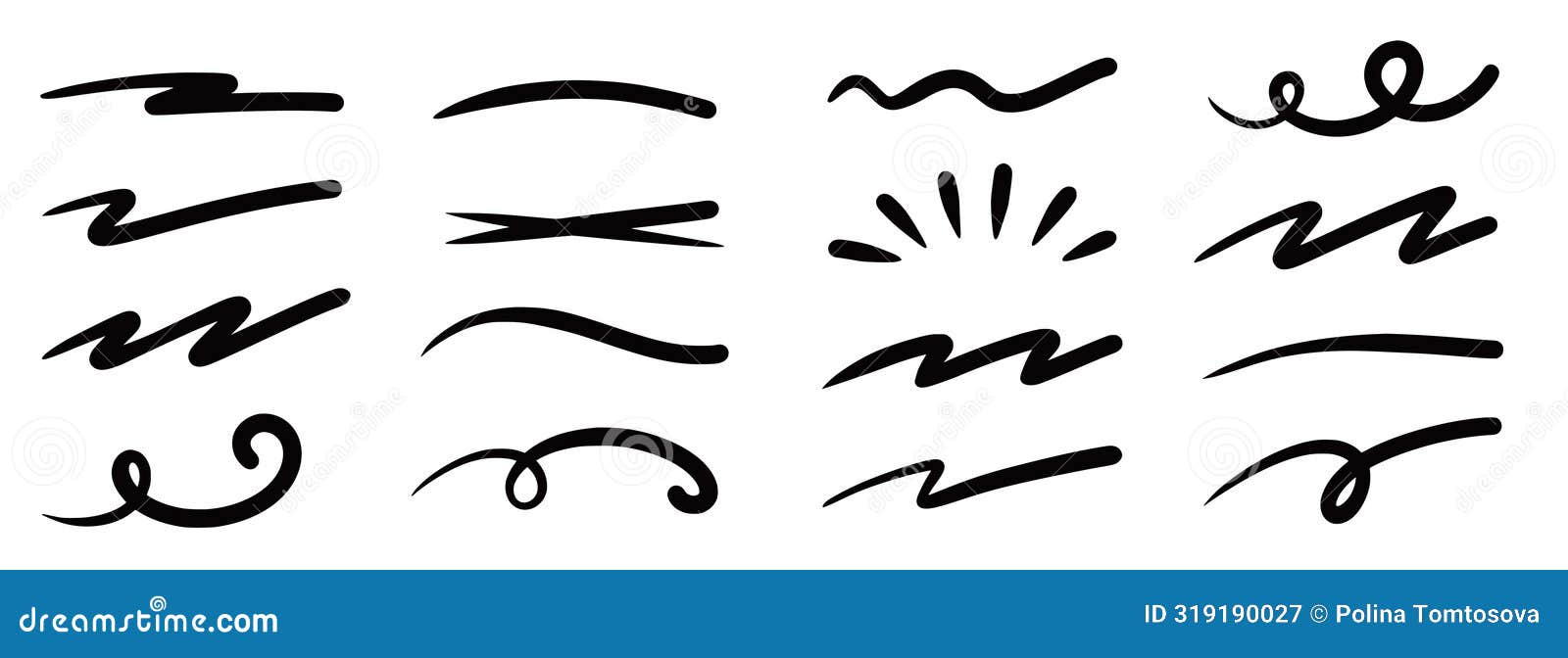 Squiggle Brush Scribble Underline. Marker Pen Emphasis Highlight Swoosh ...