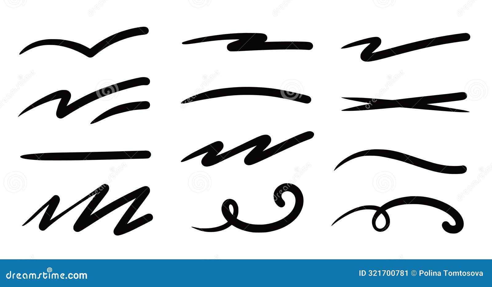 Squiggle Brush Scribble Underline. Marker Pen Emphasis Highlight Swoosh ...