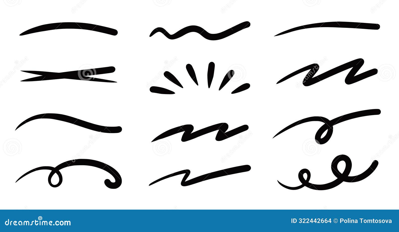 Squiggle Brush Scribble Underline. Marker Pen Emphasis Highlight Swoosh ...