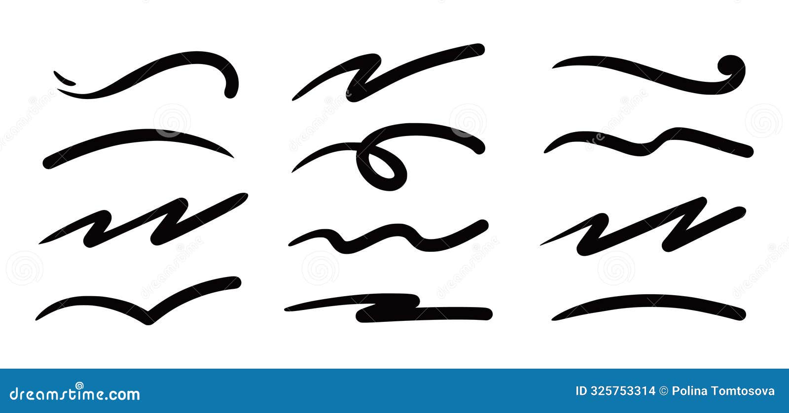 Squiggle Brush Scribble Underline. Marker Pen Emphasis Highlight Swoosh ...