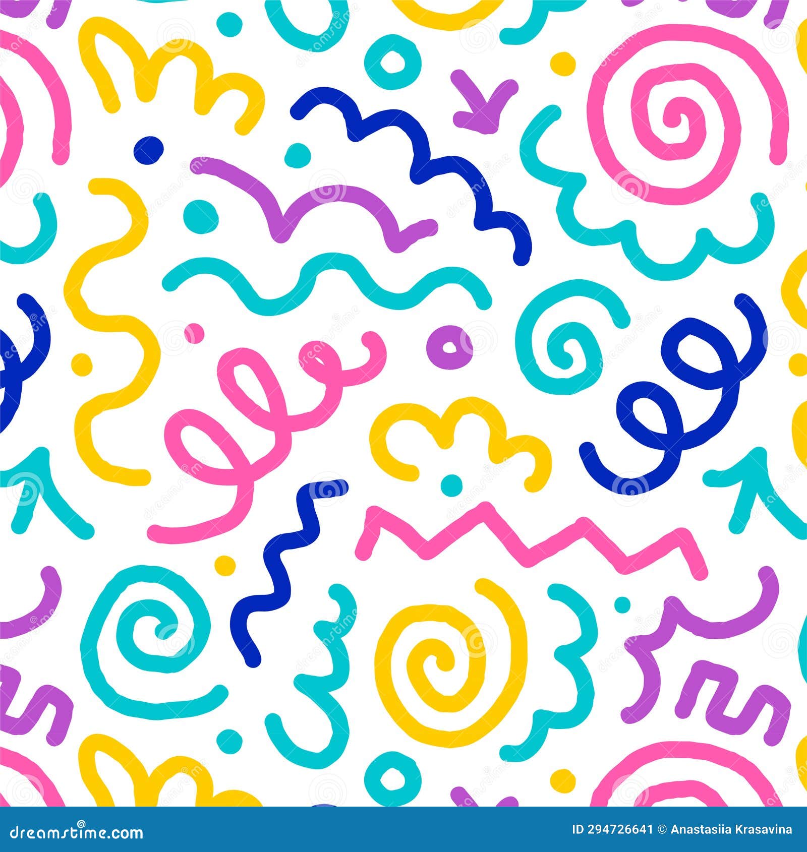 Squiggle Cute Naive Seamless Pattern. Creative Bright Scribble Abstract ...