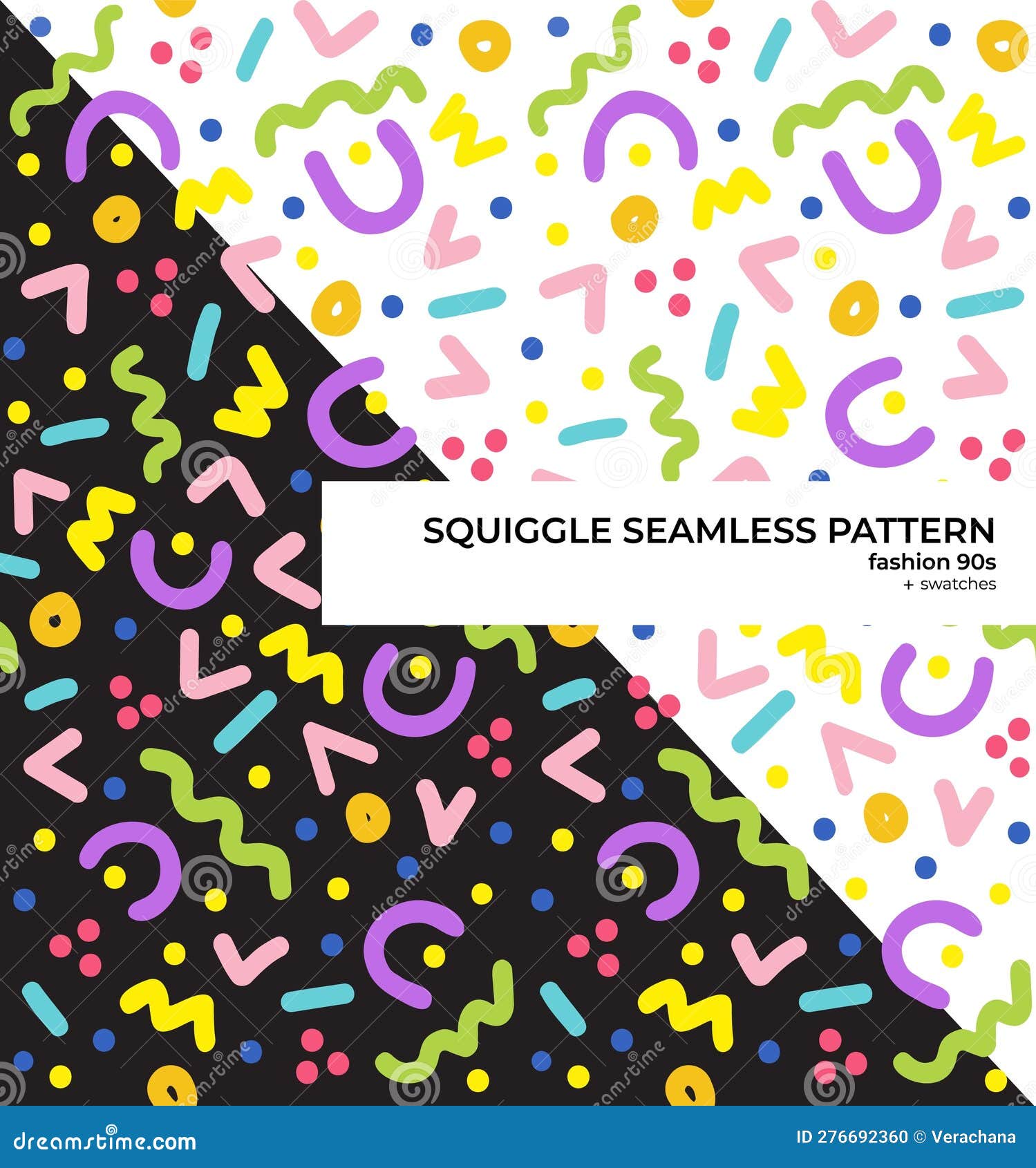 Squiggle Doodle Seamless Pattern in 90s Style Stock Illustration ...