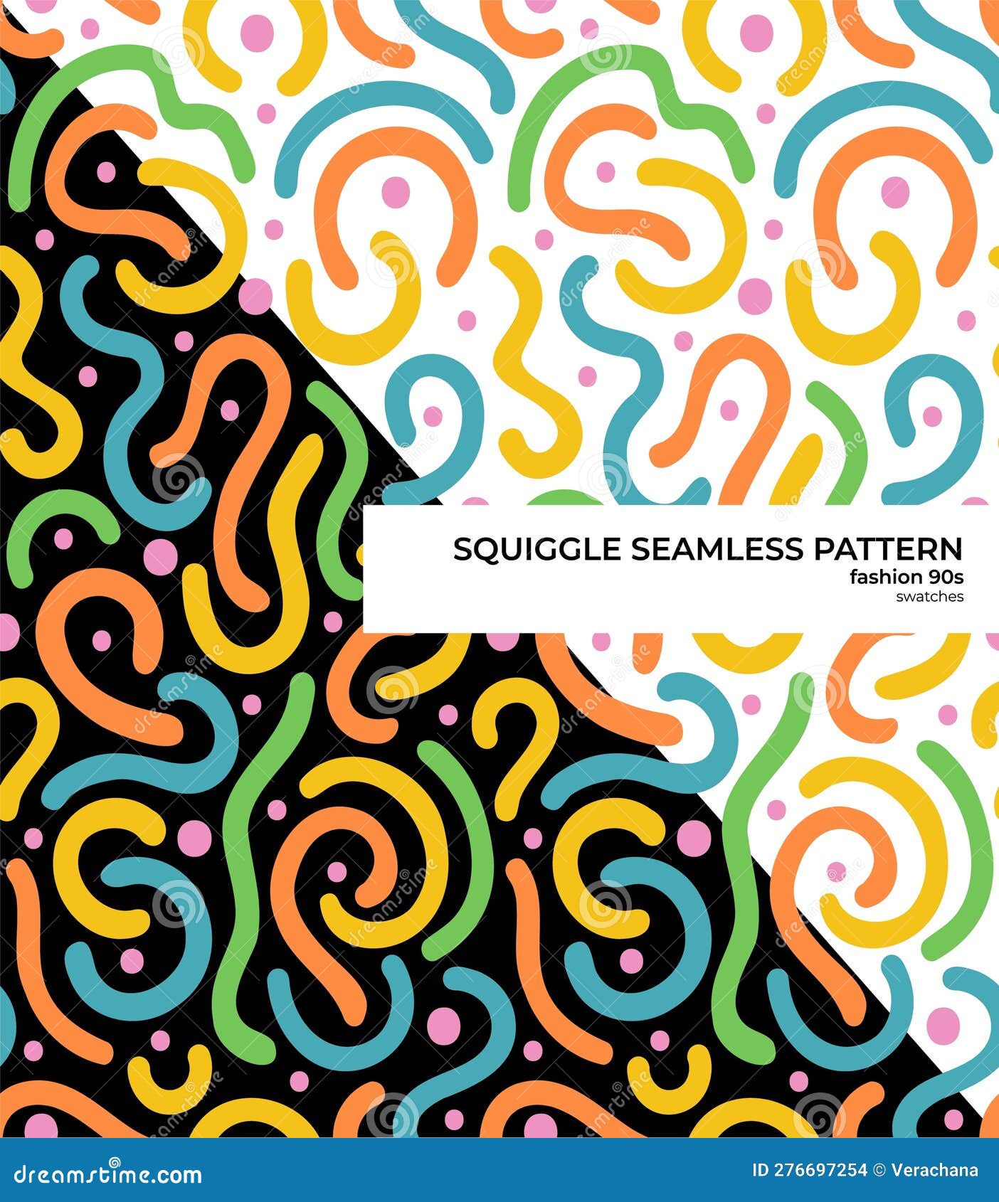 Squiggle Doodle Seamless Pattern in 90s Style Stock Vector ...