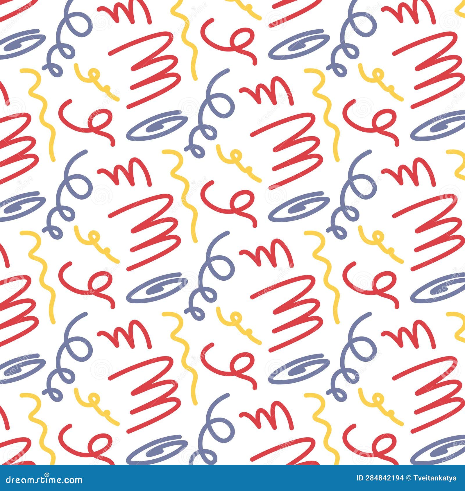 Squiggle Pattern. Doodle Seamless Background. Trendy Colorful Design ...
