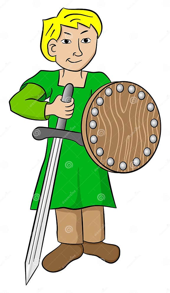 Squire with Sword and Shield Stock Vector - Illustration of tale, drawn ...