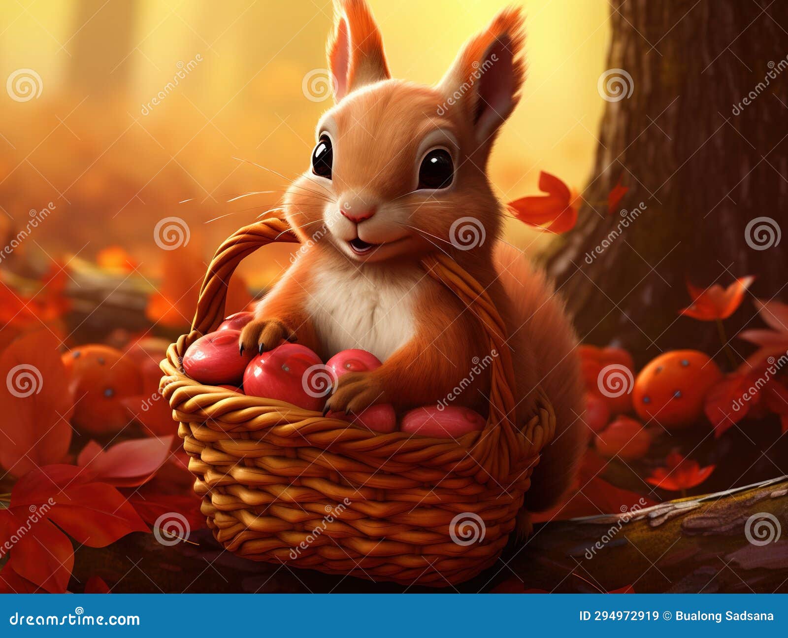 The Squirrel and Acorns Cartoon Made with Generative AI Illustration ...