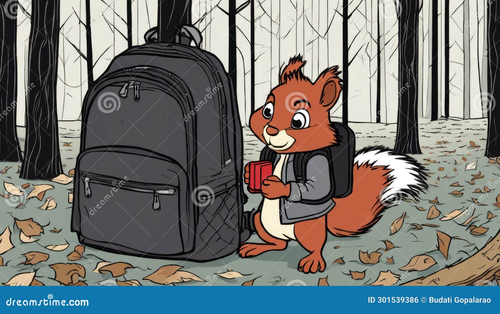 A Squirrel with a Backpack and a Cup in Its Hand Stock Illustration ...