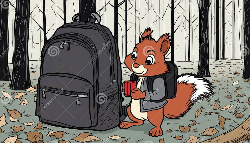 A Squirrel with a Backpack and a Cup in Its Hand Stock Illustration ...