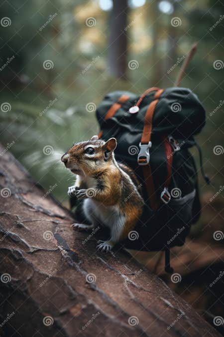 A Squirrel with a Backpack Sitting on a Log. Generative AI Image. Stock ...