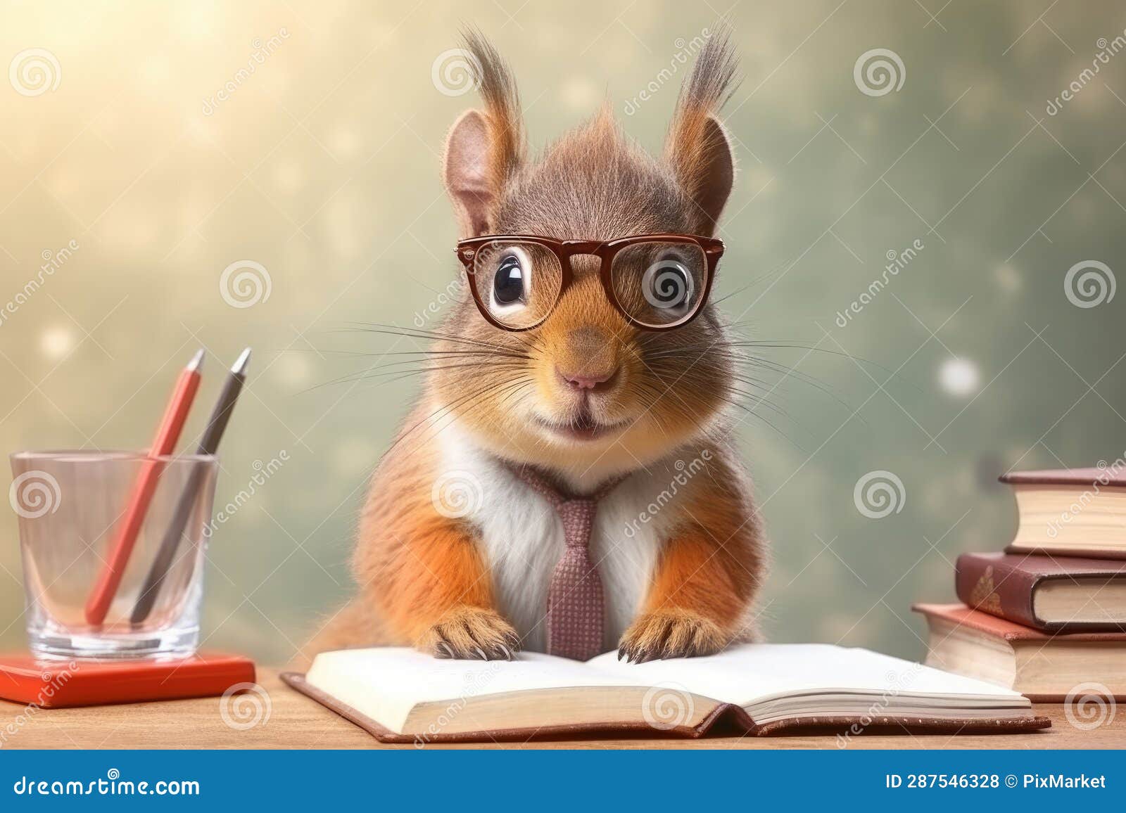 Squirrel with Books, Generative AI Stock Illustration - Illustration of ...