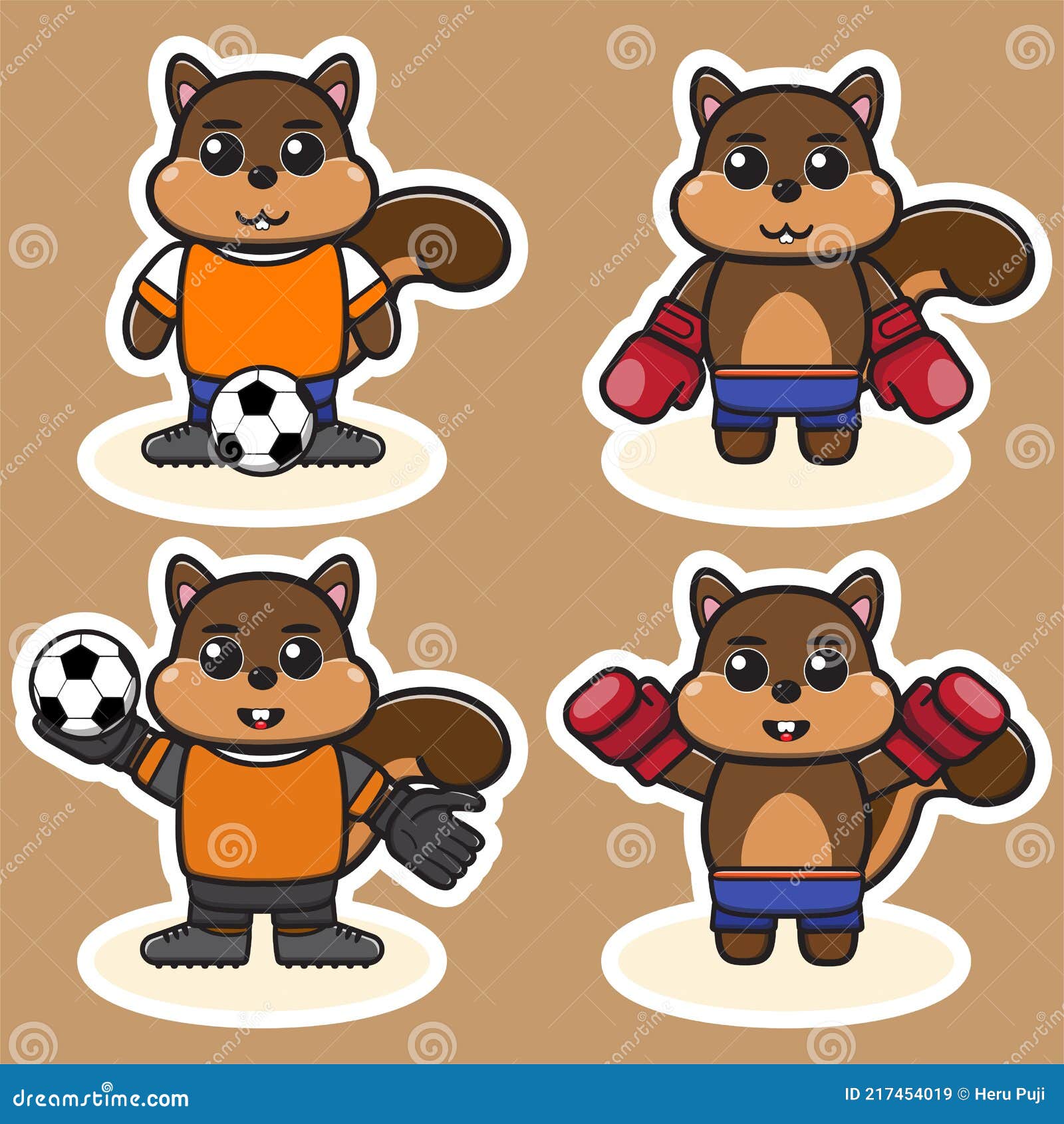 Vector Illustration of Cute Squirrel Boxing and Football Cartoon. Stock ...