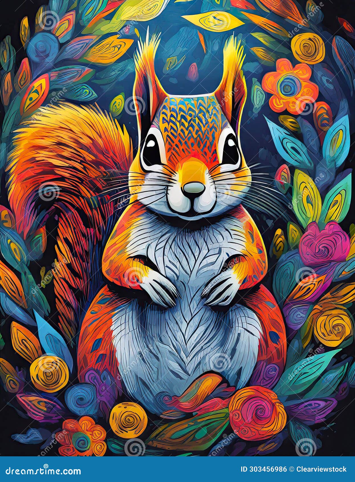 Squirrel Bright Colorful and Vibrant Poster Illustration Stock ...